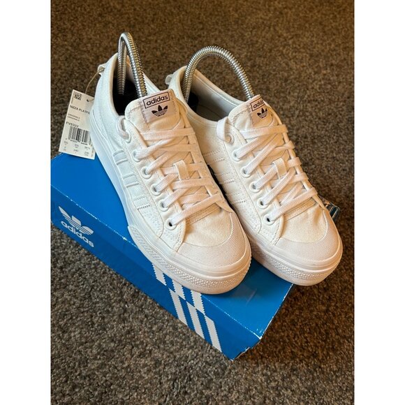 adidas | Shoes | Adidas Nizza Platform White Canvas With Black Laces ...